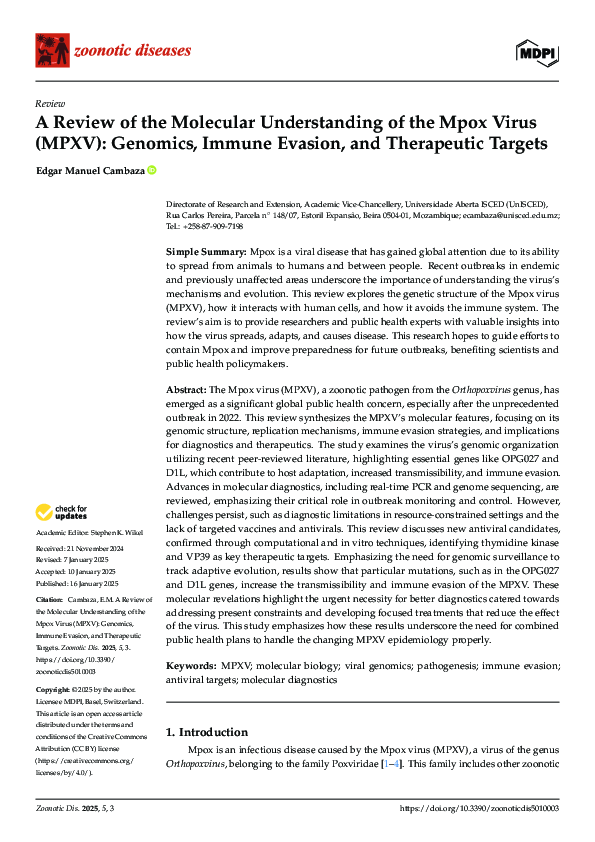 (PDF) A review of the molecular understanding of the Mpox virus (MPXV ...