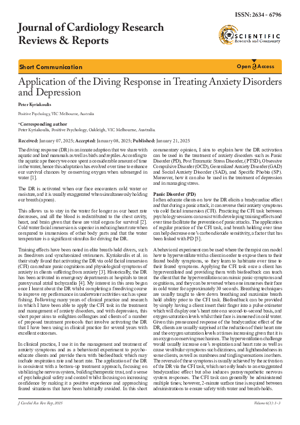 (PDF) Application of the diving response in treating anxiety disorders ...