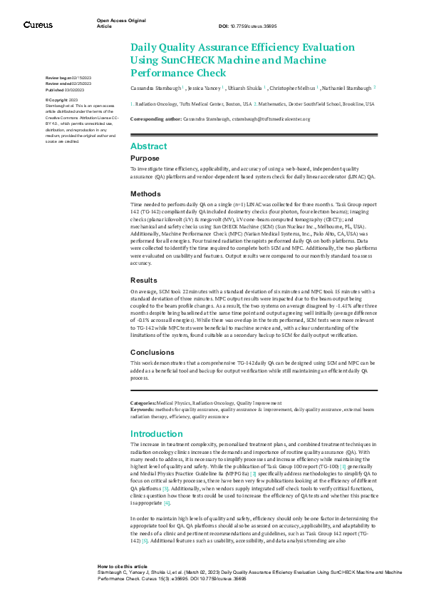 (PDF) Daily Quality Assurance Efficiency Evaluation Using SunCHECK ...