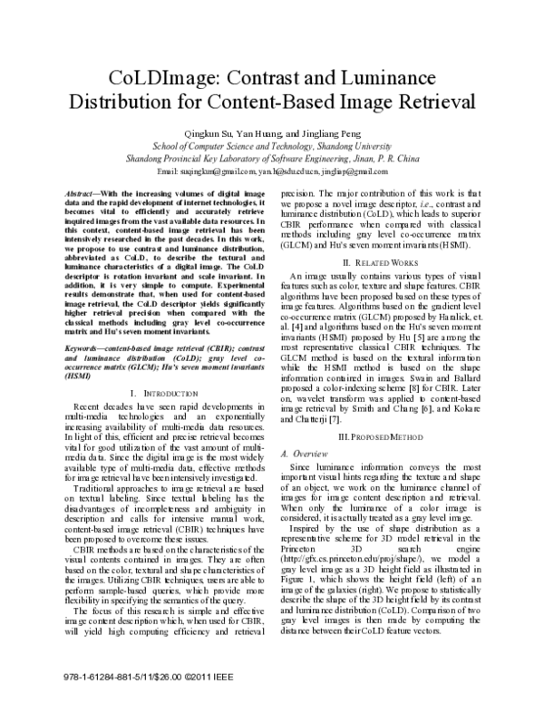 (PDF) CoLDImage: Contrast and luminance distribution for content-based image retrieval