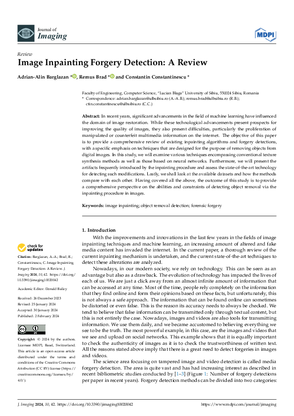 (PDF) Image Inpainting Forgery Detection: A Review