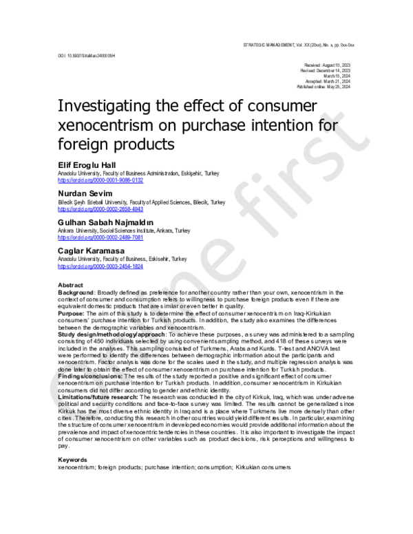 (PDF) Investigating the effect of consumer xenocentrism on purchase intention for foreign products