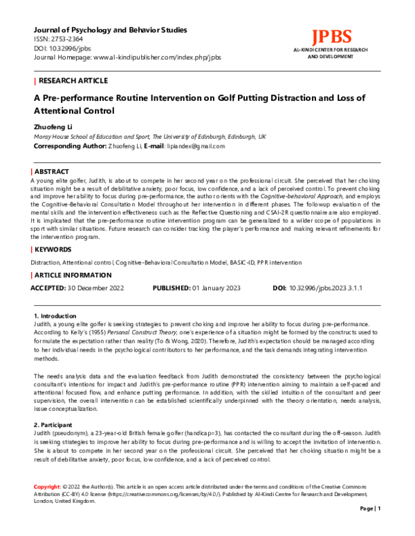 (PDF) A Pre-performance Routine Intervention on Golf Putting ...