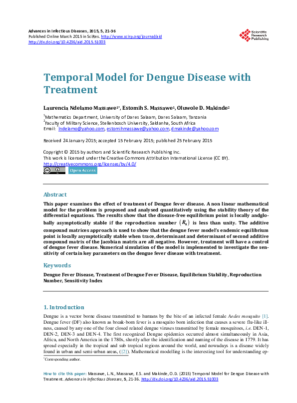 (PDF) Temporal Model for Dengue Disease with Treatment