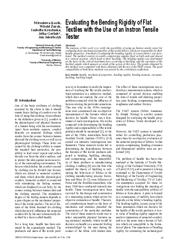(PDF) Evaluating the bending rigidity of flat textiles with the use of ...