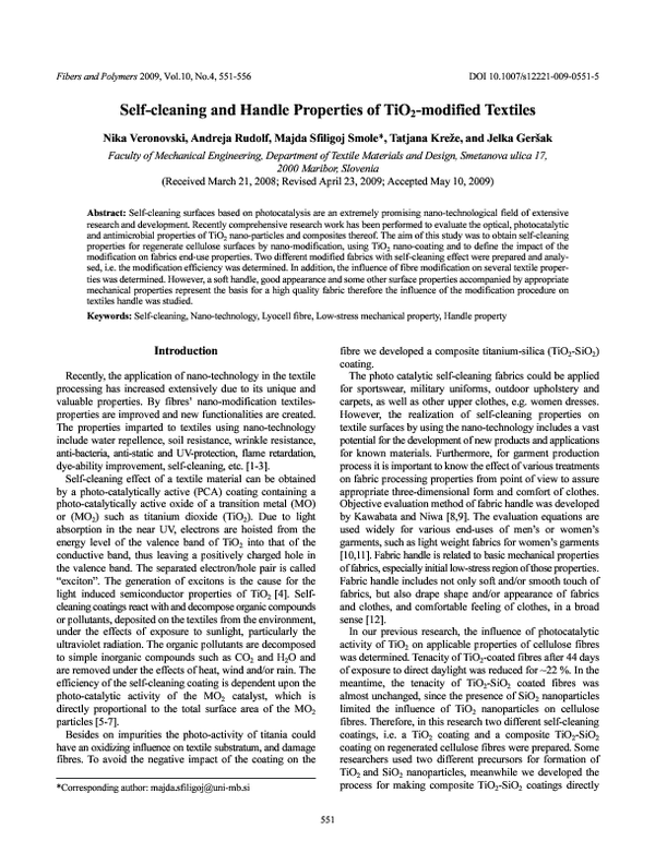 (PDF) Self-cleaning and handle properties of TiO2-modified textiles