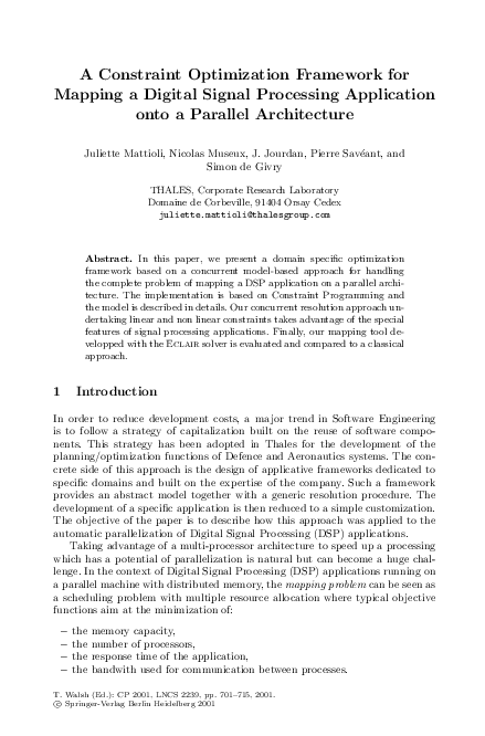 (PDF) A Constraint Optimization Framework for Mapping a Digital Signal Processing Application ...