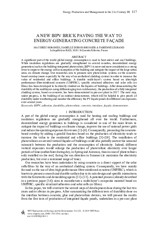 (PDF) A New Bipv Brick Paving the Way to Energy-Generating Concrete Façade