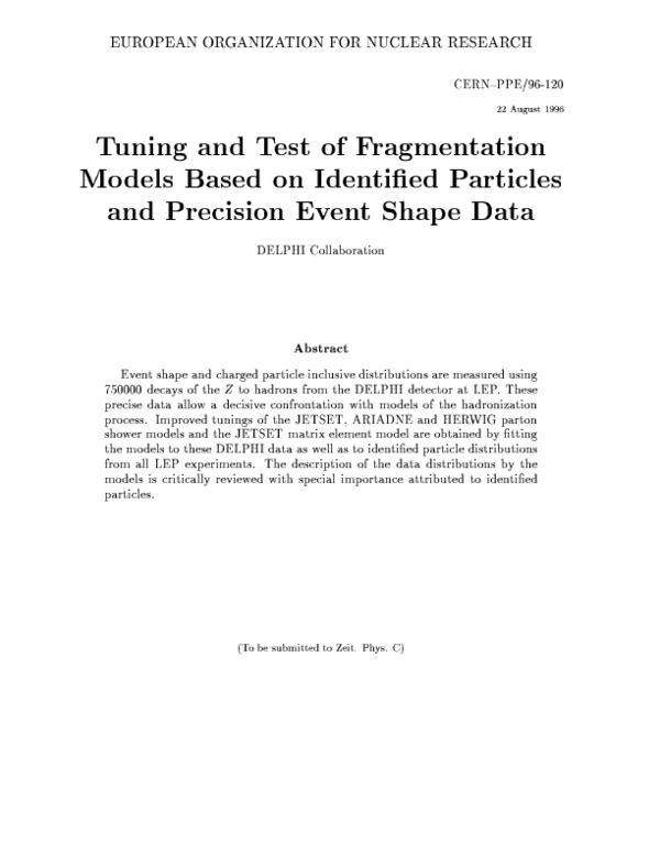 (PDF) Tuning and test of fragmentation models based on identified ...