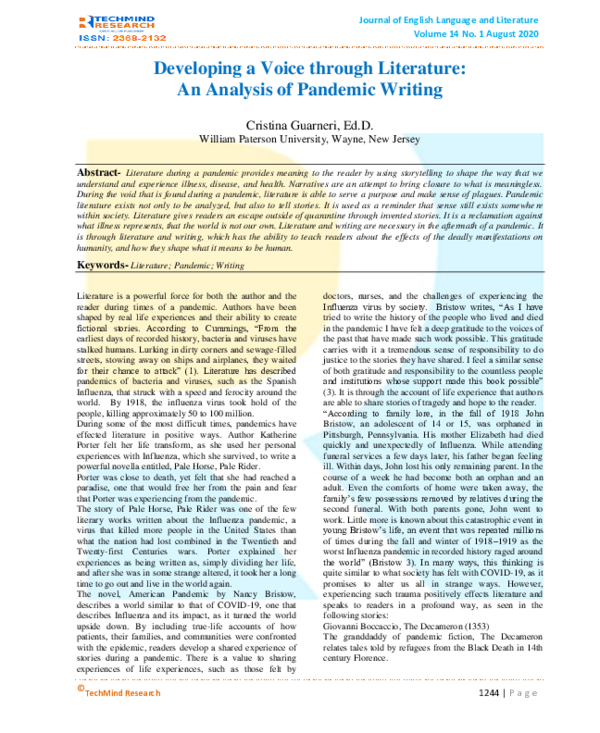 (PDF) Developing a Voice through Literature. An Analysis of Pandemic ...