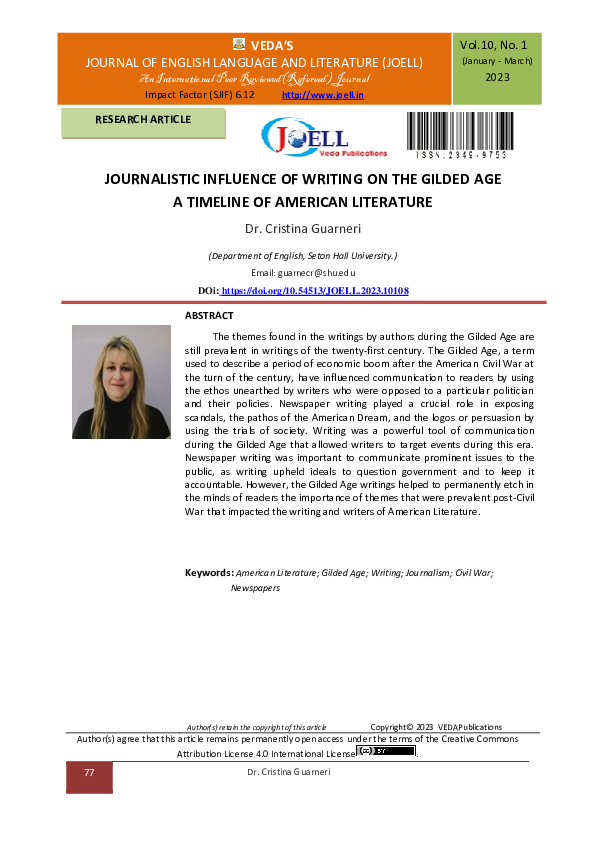 (PDF) Journalistic Influence of Writing on the Gilded Age a Timeline of ...