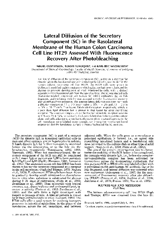 (PDF) Lateral diffusion of the secretory component (SC) in the ...