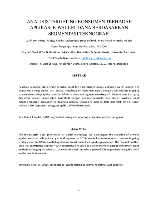 (PDF) ANALISIS TARGETING KONSUMEN TERHADAP SEGMENTASI TEKNOGRAFI