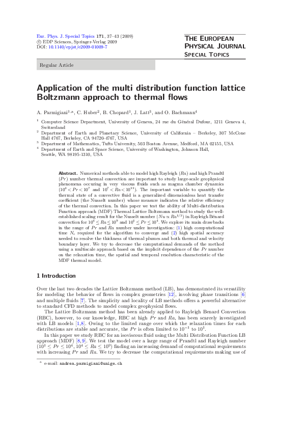 (PDF) Application of the multi distribution function lattice Boltzmann approach to thermal flows