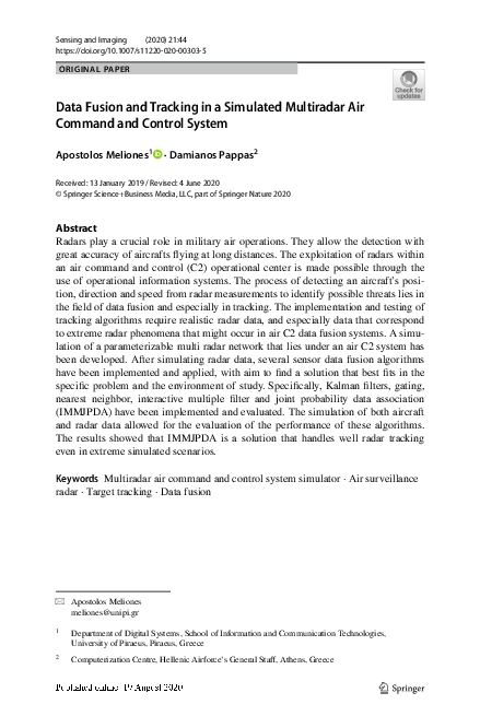 (PDF) Data Fusion and Tracking in a Simulated Multiradar Air Command and Control System