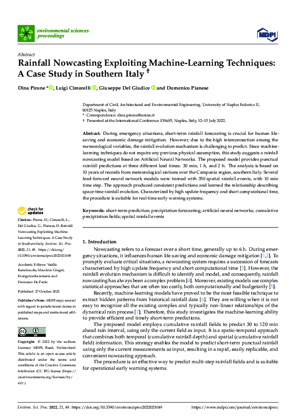 (PDF) Rainfall Nowcasting Exploiting Machine-Learning Techniques: A Case Study in Southern Italy