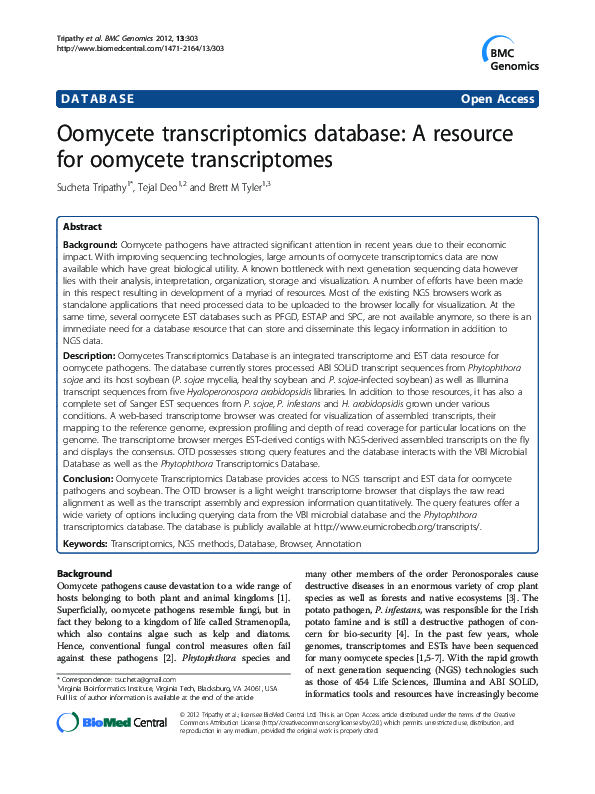 (PDF) Oomycete transcriptomics database: A resource for oomycete ...