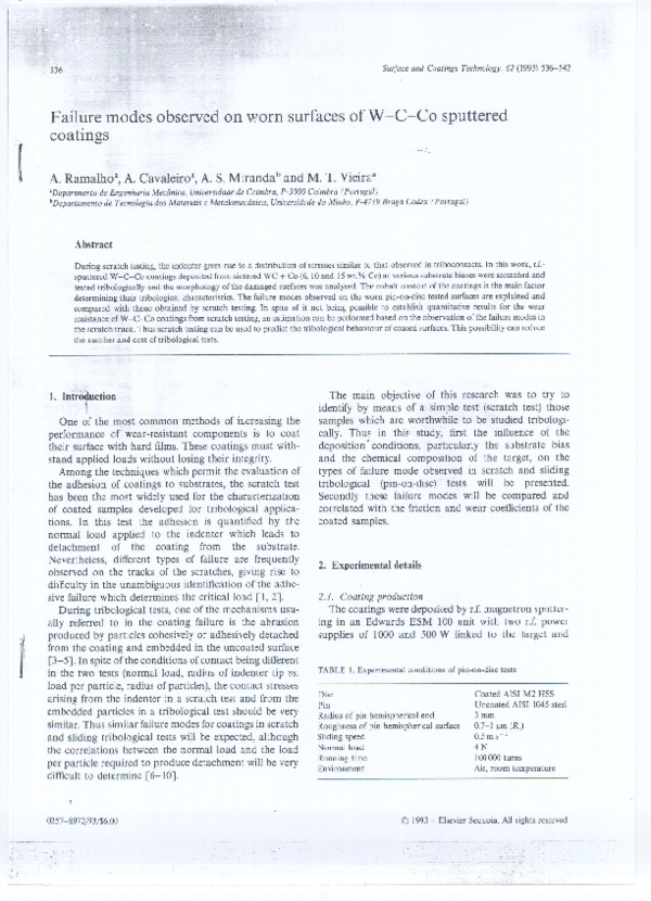 (PDF) Failure modes observed on v.'orn surfaces ofW-C-Co sputtered coatings