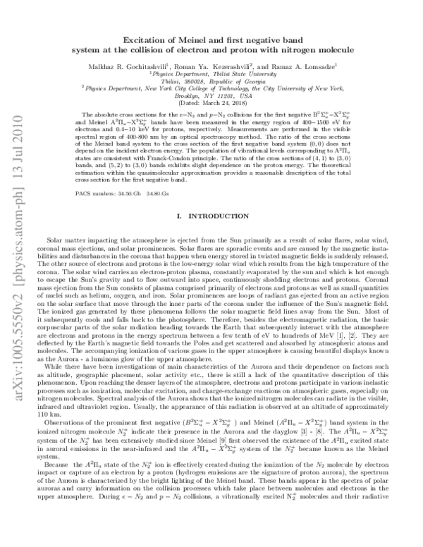 (PDF) Excitation of Meinel and the first negative band system at the ...