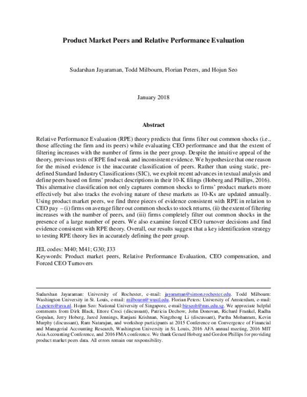 Pdf Product Market Peers And Relative Performance Evaluation