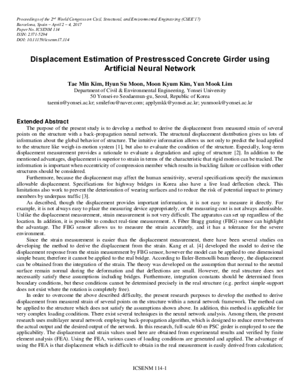 (PDF) Displacement Estimation of Prestressced Concrete Girder using Artificial Neural Network