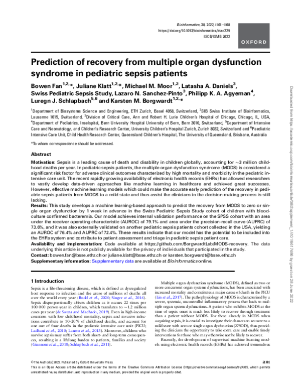 (PDF) Prediction of recovery from multiple organ dysfunction syndrome in pediatric sepsis patients