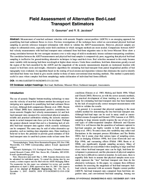(PDF) Field Assessment of Alternative Bed-Load Transport Estimators