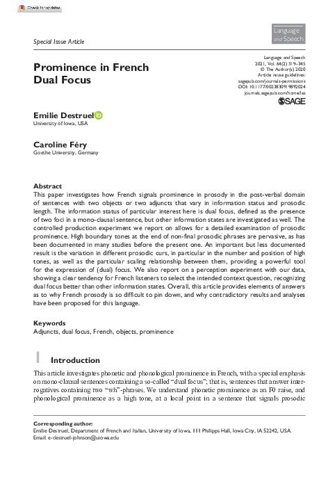 (PDF) Prominence in French Dual Focus