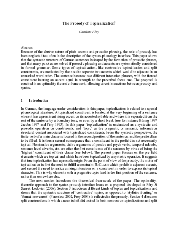 (PDF) The prosody of topicalization