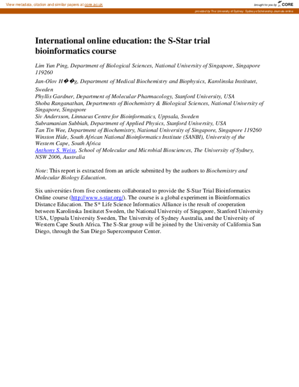 (PDF) International online education: the S-Star trial bioinformatics ...