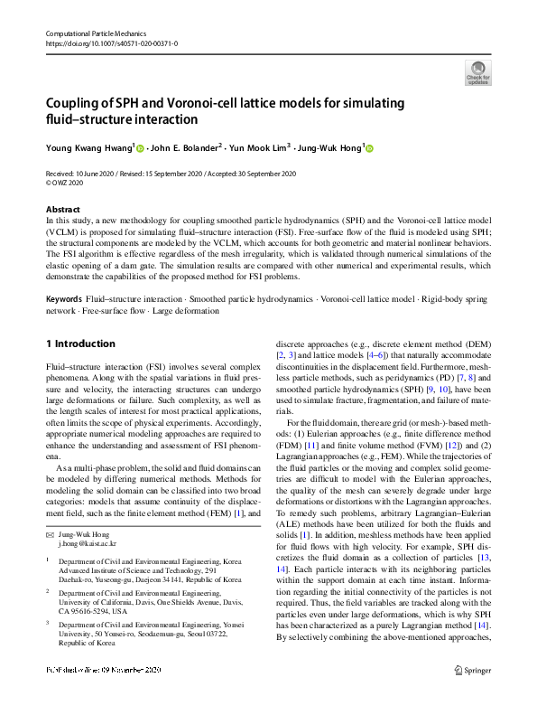(PDF) Coupling of SPH and Voronoi-cell lattice models for simulating fluid–structure interaction