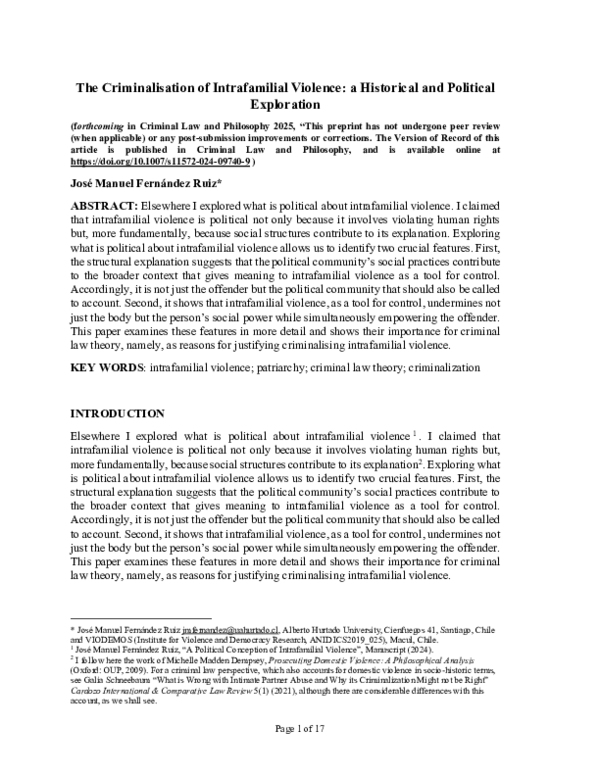 (PDF) Fernandez - The Criminalisation of Intrafamilial Violence ...