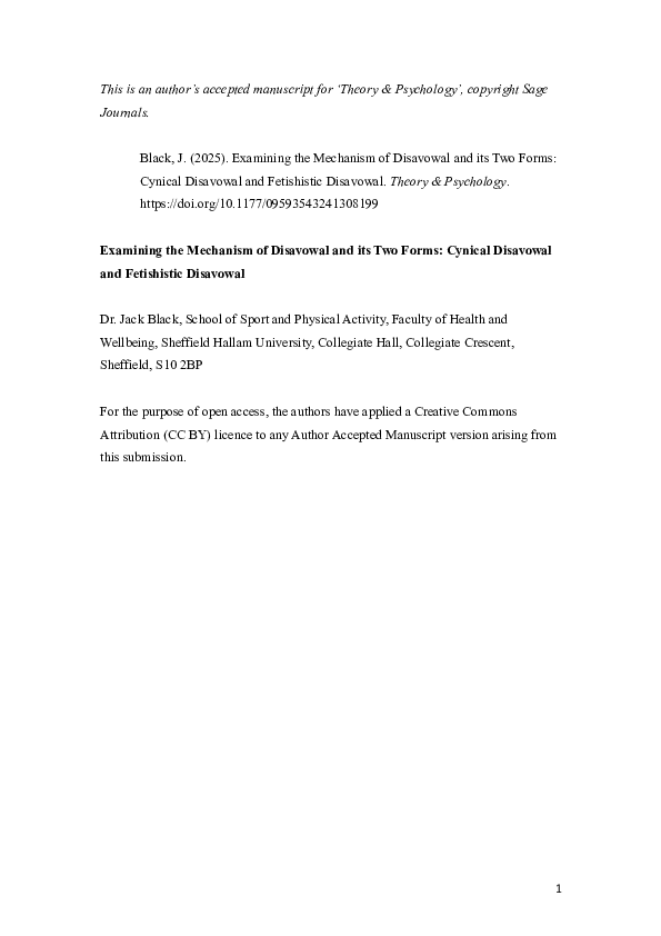 (PDF) Examining the Mechanism of Disavowal and its Two Forms: Cynical ...