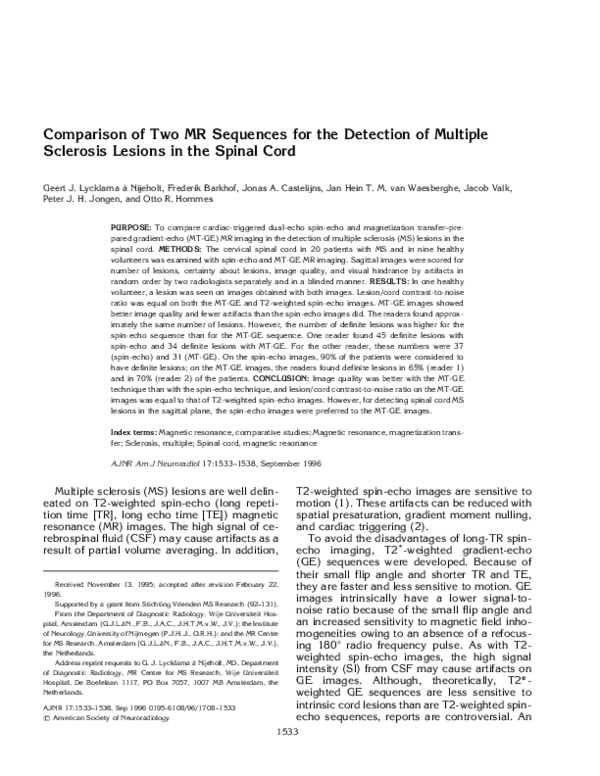 (PDF) Comparison of two MR sequences for the detection of multiple sclerosis lesions in the ...