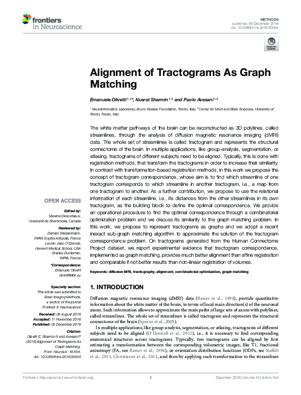(PDF) Alignment of Tractograms As Graph Matching