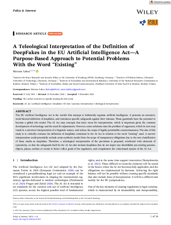 (PDF) A Teleological Interpretation of the Definition of DeepFakes in ...