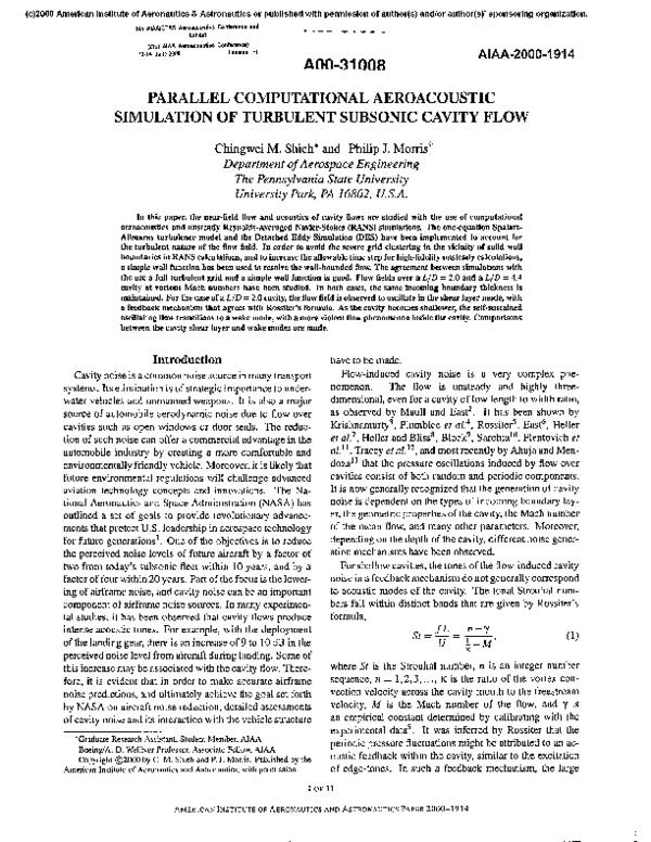 (PDF) Parallel computational aeroacoustic simulation of turbulent subsonic cavity flow