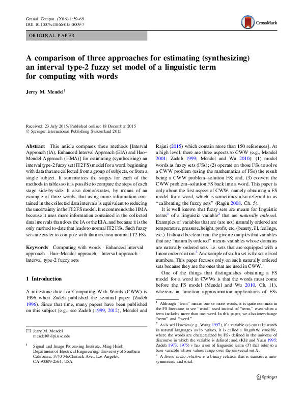 (PDF) A comparison of three approaches for estimating (synthesizing) an interval type-2 fuzzy ...