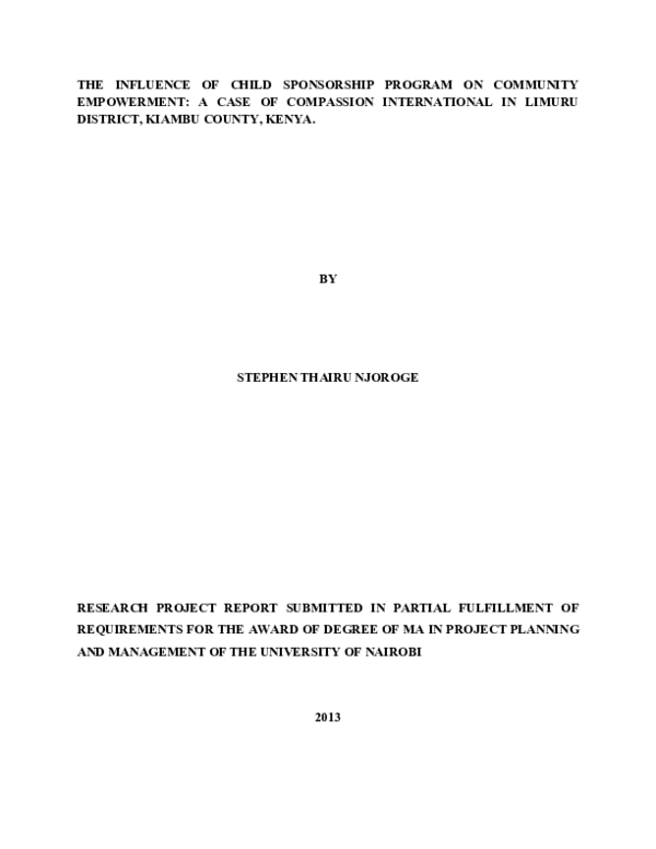 (PDF) The influence of child sponsorship program on community ...