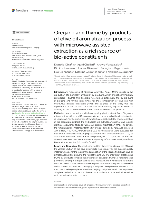 (PDF) Oregano and thyme by-products of olive oil aromatization process ...