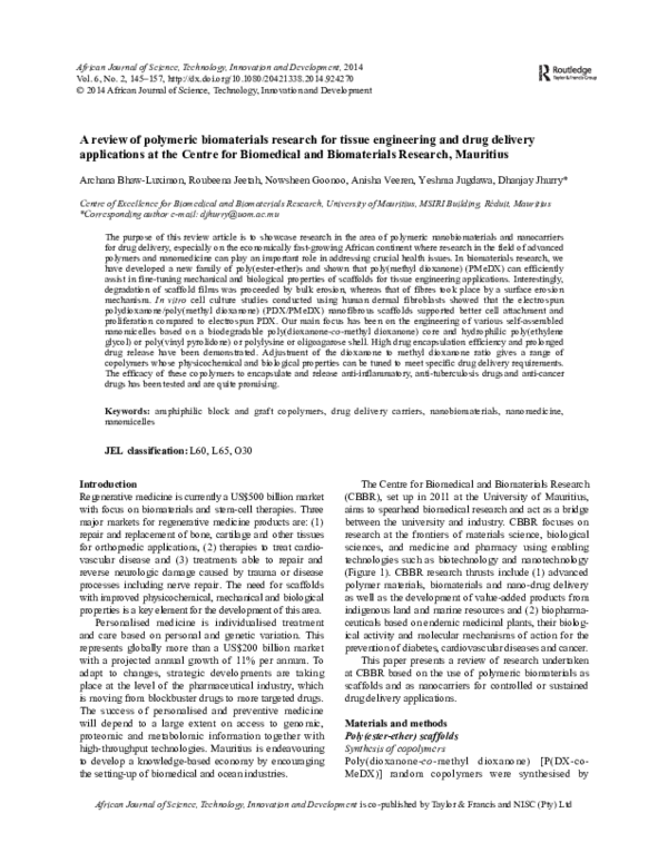 (PDF) A review of polymeric biomaterials research for tissue engineering and drug delivery ...