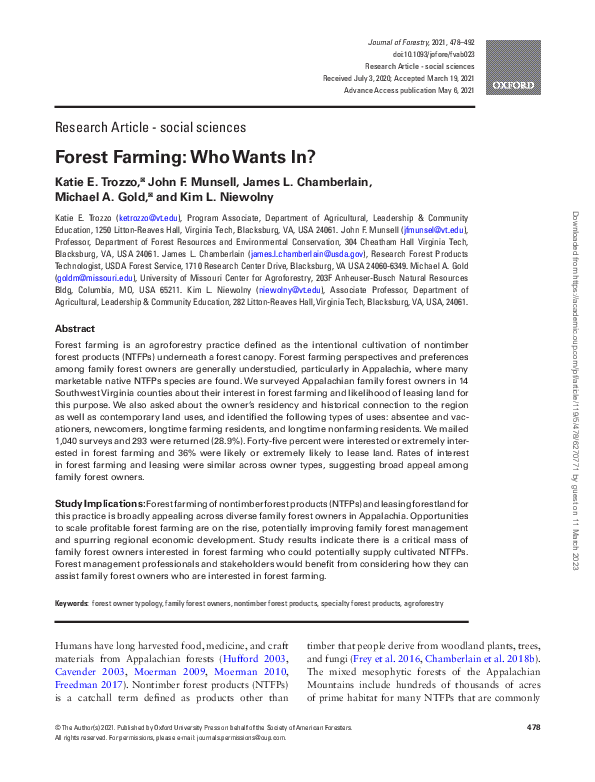 (PDF) Forest Farming: Who Wants In?