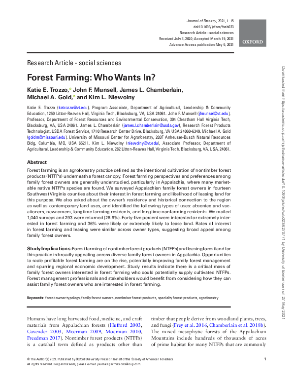 (PDF) Forest Farming: Who Wants In?