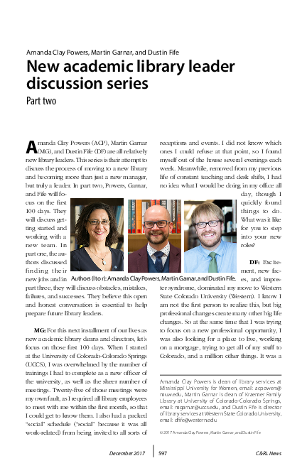 (PDF) New academic library leader discussion series: Part two