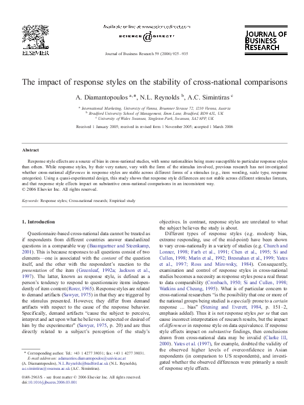 (PDF) The impact of response styles on the stability of cross-national ...
