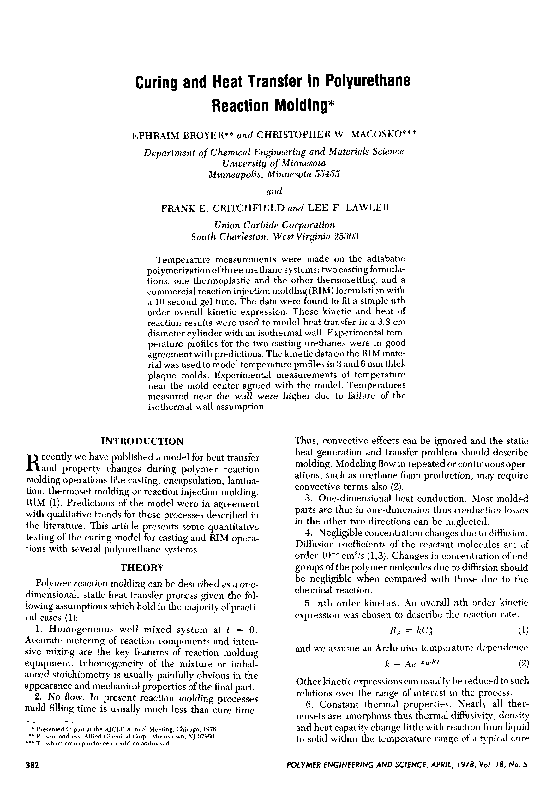 (PDF) Curing and heat transfer in polyurethane reaction molding