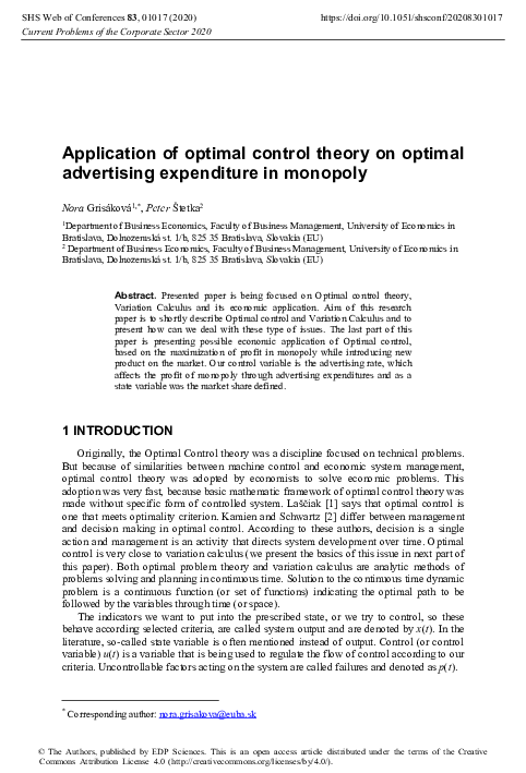 (PDF) Application of optimal control theory on optimal advertising ...
