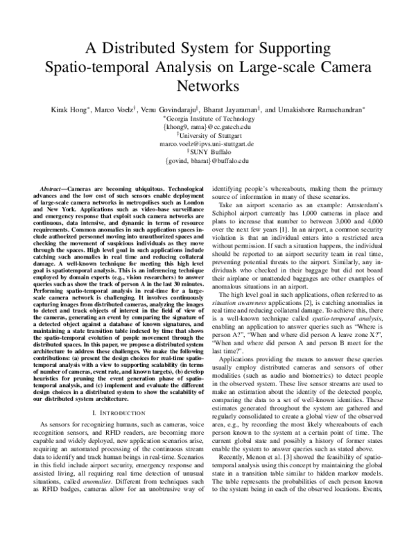 (PDF) A Distributed System for Supporting Spatio-temporal Analysis on Large-scale Camera Networks