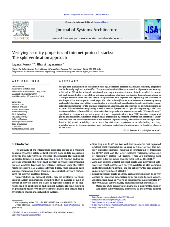 (PDF) Verifying security properties of internet protocol stacks: The split verification approach