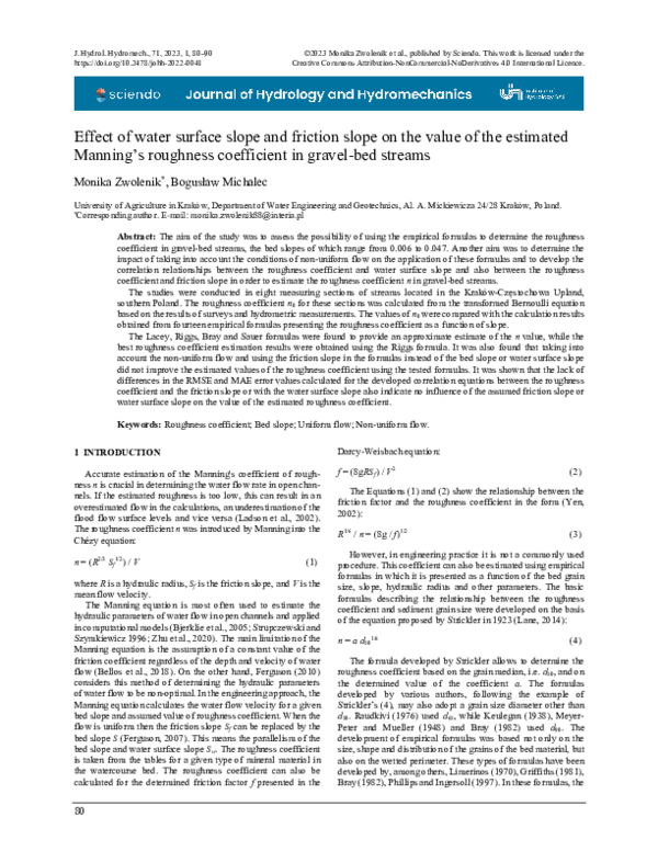 (PDF) Effect of water surface slope and friction slope on the value of ...
